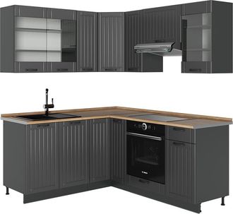 Vicco Eckküche Fame-Line, Dunkelgrau, 190 x 60 cm, AP Eiche