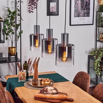 HOFSTEIN Hängeleuchte Vireda, 3-flammige Hängelampe aus Metall/Glas in Anthrazit/Rauch/Klar, Vintage-Design (Ø 18cm), E27, Pendelleuchte höhenverstellbar bis 1