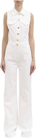 Elisabetta Franchi Femme, Combinaisons et Ensembles, Blanc, Taille: 40 FR Salopette en jean avec d&eacute;tail logo