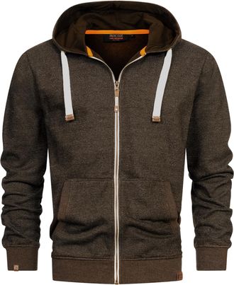 Indicode Herren INBaustian Sweatjacke mit RIPP-B&uuml;ndchen und Kapuze | Kapuzensweater Hoodie f&uuml;r M&auml;nner Coffee Bean, XXL