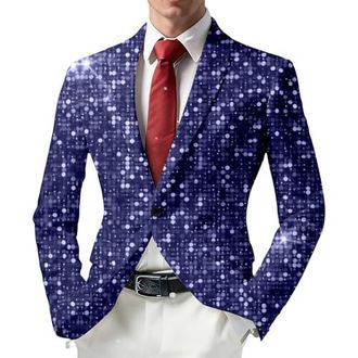 Generic Veste pour homme, aspect paillettes scintillantes, impression 3D, motif confettis, blazer, carnaval, f&ecirc;te, veste slim fit un bouton, veste de costume 