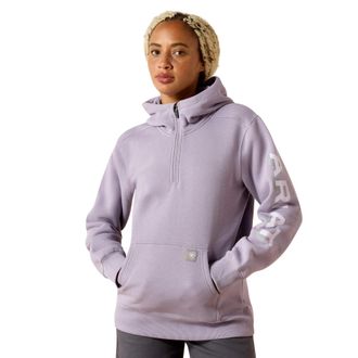 Ariat Womens Rebar Lightweight Logo 1/2 Zip Hoodie Long Sleeve in Purple Ash Thistle, Size X-Large, by Ariat