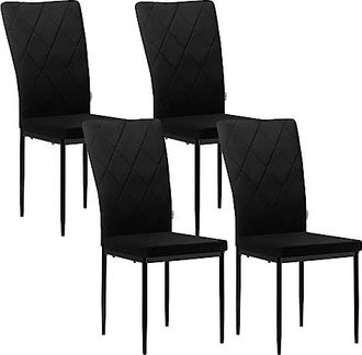 Woltu Lot de 4 Chaises Salle &agrave; Manger, Chaise de Cuisine, en Velours, avec Dossier Haut, Si&egrave;ge Rembourr&eacute;, Pieds en M&eacute;tal, Moderne, Noir, BH379sz-4