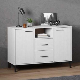 vidaXL Sideboard oslo mit Metallbeinen Wei&szlig; 113x40x77 cm Massivholz - Vidaxl