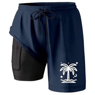 Generic Maillot de bain pour homme avec doublure de compression, couture int&eacute;rieure, short de bain, maillot de bain avec poches, Marine, 3XL