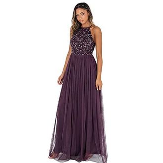 Maya Maya Berry Embellished Halter Neck Maxi Dress Robe de Demoiselle dhonneur, baie, 36