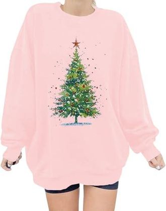 Generic 2026 Sweat-shirt de Noël décontracté sans capuche à col rond à manches longues pour les vacances, les fêtes festives et le quotidien, rose, XXL