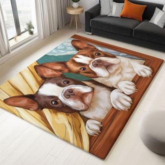 Generic Style Minimaliste Tapis Salon 160 x 230 cm, Tapis Motif Imprimés Mignons Animaux Chiots, Antidérapant Lavable paillasson Doux à Poil Court, paillasson