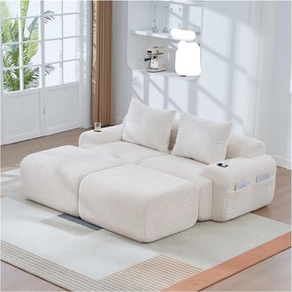 Generic Modernes L-f&ouml;rmiges modulares Sofa, 3-Sitzer-Sofa, modulares Ecksofa aus Cord, ergonomisch geschwungenes Design, ausgestattet mit Aufbewahrungstaschen