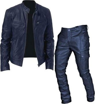 Generic Veste de moto 2025 en cuir synthétique pour homme, revers de moto asymétrique, fermeture éclair, coupe ajustée, manteau de motard automne-hiver, veste
