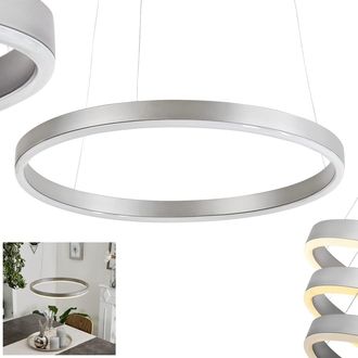 HOFSTEIN LED H&auml;ngeleuchte Barril, dimmbare H&auml;ngelampe aus Metall/Kunststoff in Aluminiumfarben/Wei&szlig;, Pendelleuchte dimmbar &uuml;ber herk&ouml;mmlichen Lichtschalter, H&ouml;