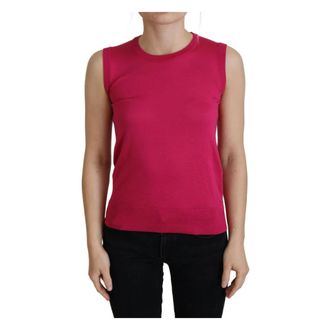 Dolce & Gabbana Elegantes Pinkes Seiden&auml;rmelloses Tanktop - - Tops - Damen - Rosa - XL