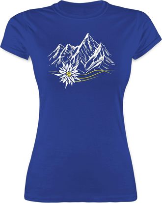 Shirtracer Shirt Damen - Kompatibel mit Oktoberfest - Edelwei&szlig; Berge Wandern Wanderlust Berg Ruft Alpen - S - Royalblau - Wander Tshirt trachtenshirt bayrische B