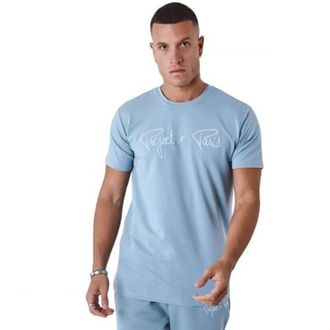 Project X Paris Tee-Shirt Basic Broderie Essentials Bleu Gris XL