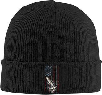 Generic Bonnet Tricot&eacute; P&ecirc;che &Agrave; LEsturgeon avec Drapeau Am&eacute;ricain Vintage Coupe-Vent Chapeau Tricot&eacute; Unisexe Bonnet en Tricot pour Homme Cyclisme D&eacute;contract&eacute;e
