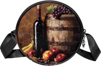 Generic Sac &agrave; bandouli&egrave;re rond pour femme, sac &agrave; bandouli&egrave;re rond d&eacute;contract&eacute; avec fermeture &eacute;clair et bretelles r&eacute;glables, rouge vin