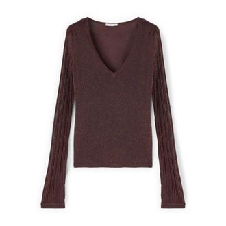 Motivi Lurex V-Ausschnitt Viskose Pullover - - Knitwear - Damen - Braun - L