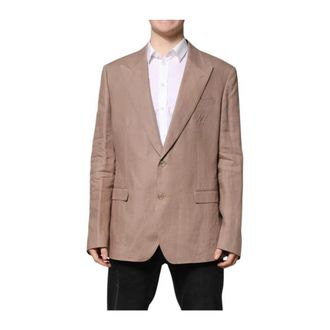 Dolce & Gabbana Beiger Leinenblazer mit besticktem Logo - - Jackets - Herren - Braun - 4XL