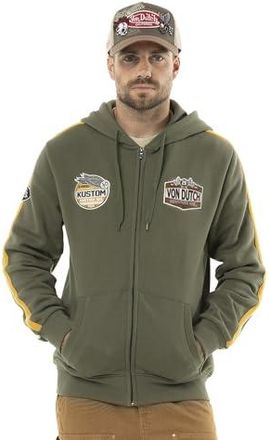 Von Dutch Sweat zippé Homme à Capuche en Molleton avec Patchs, Kaki Taille M
