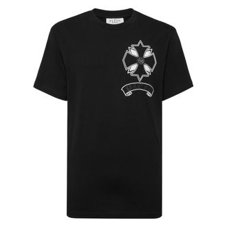 Philipp Plein Homme, Tops, Noir, Taille: XL T-Shirt Col Rond Puffy Chrome Crest