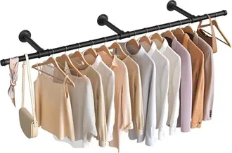 Songmics Tringle Vêtement Murale, Porte-manteau Mural, Penderie, Style Industriel, Gain de Place, 30,4 x 170 x 7 cm, Capacité de Charge de 68 kg, Montage Facil