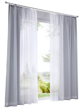 Liya 2 St&uuml;ck Gardinen mit Farbverlauf Design Vorhang Voile Transparent Dekoschal (BxH 140x145cm, Grau mit Kr&auml;uselband)