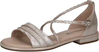 Caprice Damen Sandalen flach aus Leder mit Fu&szlig;bett, Beige (Taupe Metallic), 41 EU