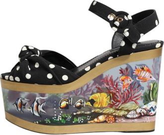 Dolce & Gabbana Femme, Chaussures, Multicolore, Taille: 37 EU Sandales à Talon Compensé à Pois et Poissons