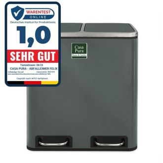Floordirekt Felix Poubelle Tri S&eacute;lectif Amortisseur de Fermeture Design Id&eacute;al pour Cuisine et Bureau Anthracite, 2 x 15 Litres