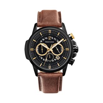 Pierre Lannier Montre Homme SENTINELLE Noir Cuir Brun