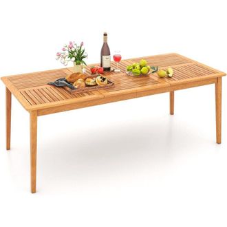 Costway Table de Jardin en Bois dAcacia pour 8 Personnes, Table de Salle &agrave; Manger dExt&eacute;rieur Rectangulaire de 200 x 90 cm avec Trou pour Parasol 5 cm, pour