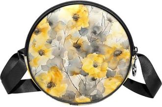 Generic Petit sac &agrave; bandouli&egrave;re circulaire pour femme, motif feuilles florales, sac &agrave; dos avec fermeture &eacute;clair, bretelles r&eacute;glables, sac &agrave; main rond d&eacute;contra