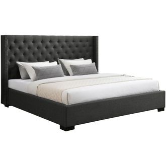Vente-Unique Vente-Unique - Lit 200 x 200 cm capitonn&eacute; en tissu polyester - Structure MDF - Couleur gris - Charge max 230 kg - Hauteur de couchage 37.5 cm