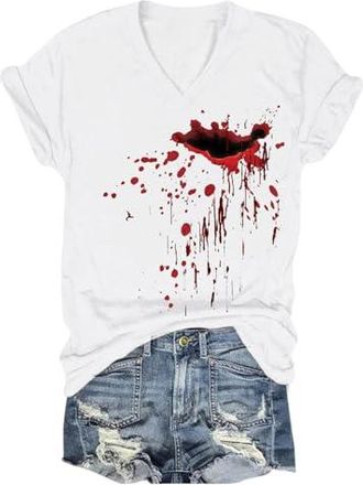 Generic T-shirt imprim&eacute; &agrave; manches courtes et col rond pour femme, bordeaux, 4XL