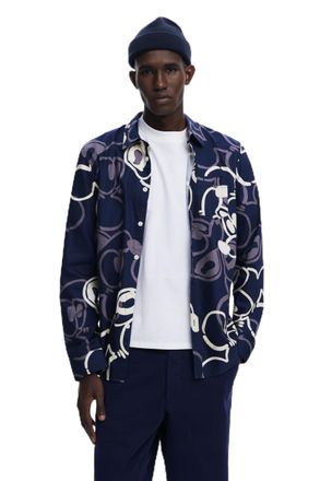 Desigual Mens Man Woven Long Sleeve T-Shirt, Blue, Small