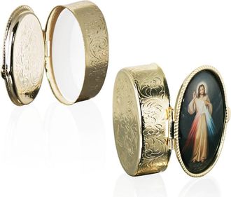 NKlaus Rosenkranz Schatulle - Metall Etui zur Aufbewahrung von Rosenkr&auml;nzen, Oval 5 x 3 x 1,3cm, Jesus Hl. Kommunion 2778