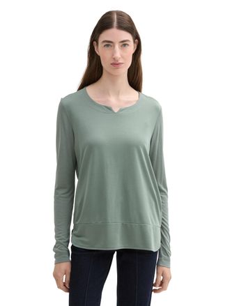 Tom Tailor Damen Longsleeve im Material-Mix, 13182 - Pale Bark Green, XXL
