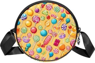 Generic Circle Sac &agrave; bandouli&egrave;re pour femme, petit sac &agrave; bandouli&egrave;re jaune bonbon avec fermeture &eacute;clair, bretelles r&eacute;glables, sac &agrave; main rond d&eacute;contract&eacute; pour