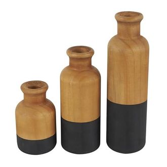 Deco 79 Dekorative Vase aus Holz mit schwarzem Sockel, Set mit 3 Vasen f&uuml;r Heimdekoration, 25,4 cm, 20,3 cm, 12,7 cm hoch, Braun
