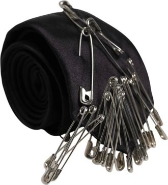 Dolce & Gabbana Homme, Accessoires, Noir, Taille: ONE Size Safety Pins Silk Adjustable Necktie