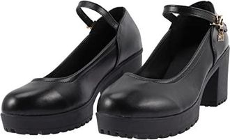 Holibanna 1 Paire Pompes Chaussures à Talons Goth Dame Talons Hauts Gros Talons Blocs Talons à Tête Ronde Chaussures Habillées Escarpins en Similicuir Femme Lol