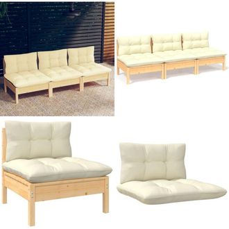 vidaXL 3-Sitzer-Gartensofa mit Creme Kissen Massivholz Kiefer - Gartensofa - Outdoor M&ouml;bel - Kiefernholz - Lounge Set - Gartenlounge - Home & Living