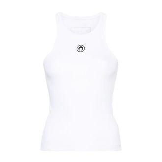 Marine Serre D&eacute;bardeur c&ocirc;tel&eacute; &agrave; logo Moon - Femme - Tops - Blanc - Taille: 38 FR