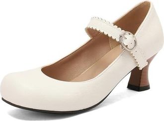 Generic Chaussures Mary Jane Brouge &agrave; bout rond pour femme avec sangle de cheville et boucle pour le travail, le bureau, les f&ecirc;tes, blanc, 40.5 EU