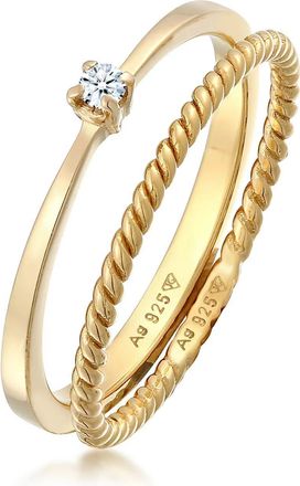 Elli Ringe - Ring Diamant (0.03 ct.) Kordel 2er Ring Set 925 Si - Gr. 52 MM - in Gold - für Damen