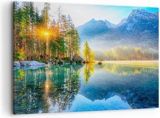 Arttor Bilder auf Leinwand 100x70cm Leinwandbild Landschaft Alpen Berge Gro&szlig; Wanddeko Bild Schlafzimmer K&uuml;che Deko Wandbilder Dekoration Wohnzimmer Wall Deco