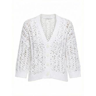 PESERICO Femme, Pulls, Blanc, Taille: 42 FR Cardigan en maille ajour&eacute;e rehauss&eacute; de sequins
