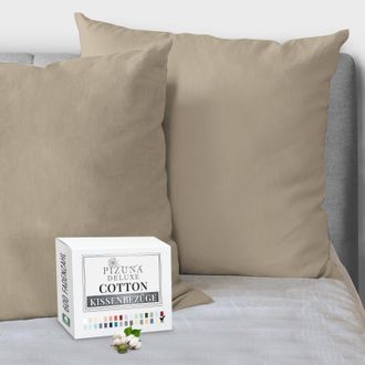 Pizuna Luxuri&ouml;ser Soft-Satin 2er Pack Kissenbezug 80x80 cm Einfach Taupe, 600 Fadenzahl Baumwolle Kissenbez&uuml;ge, 100% Langstapel Baumwolle Nur Kissenbezug (Ei