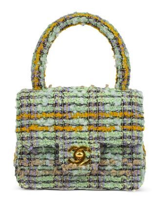 Chanel mini sac &agrave; main Classic Flap en tweed (1992) - Vert