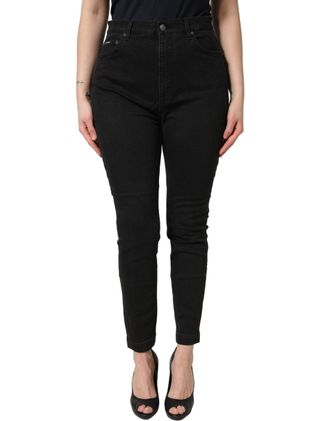 Dolce & Gabbana Womens Black Skinny Cotton High Waist Denim Jeans Clothing